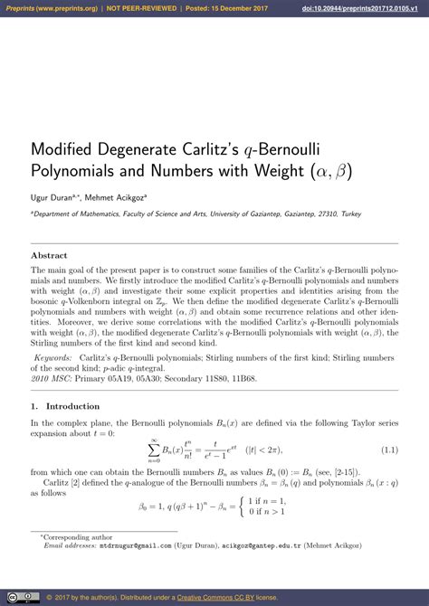 Pdf Modified Degenerate Carlitzs Q Bernoulli Polynomials And Numbers With Weight α β