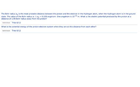 Solved The Bohr Radius A0 Is The Most Probable Distance