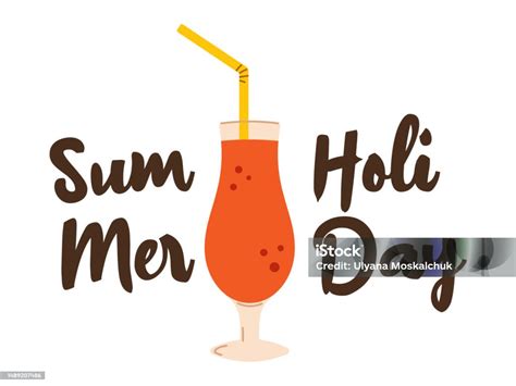 벡터 여름 휴가 텍스트와 알코올 칵테일 글자가 있는 여름 삽화와 플랫 디자인의 거품이 있는 해변 칵테일 0명에 대한 스톡 벡터 아트 및 기타 이미지 Istock