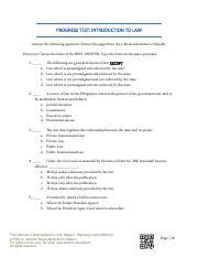 MT Laws And Bioethics Lecture Guide 2023 1 Pdf PROGRESS TEST INTRODUCTION TO LAW Answer The