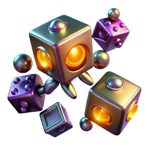 Wonderful Traditional Metallic Cube Robot With Dice 3d Render High Quality 56761080 Png