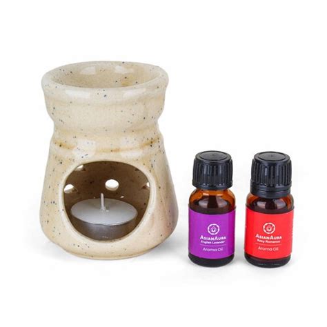 Asian Aura Ceramic Aromatic Oil Diffuser With 2 Oil Bottles Aa Cb 050