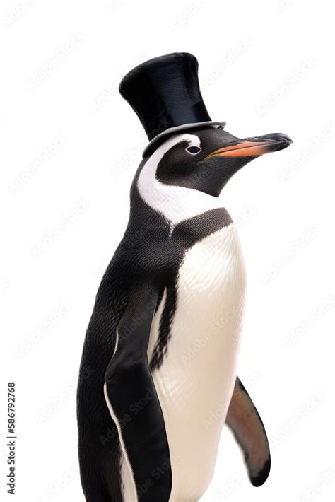 A Photographic Illustration Of A High Class Penguin In A Tuxedo With A Top Hat On A Transparent