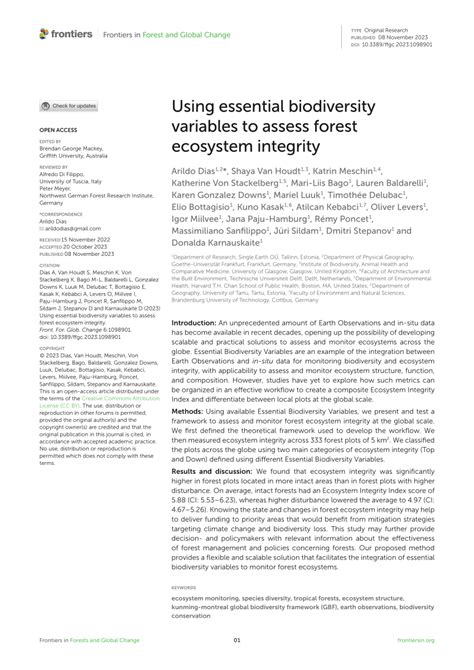 Pdf Using Essential Biodiversity Variables To Assess Forest Ecosystem Integrity