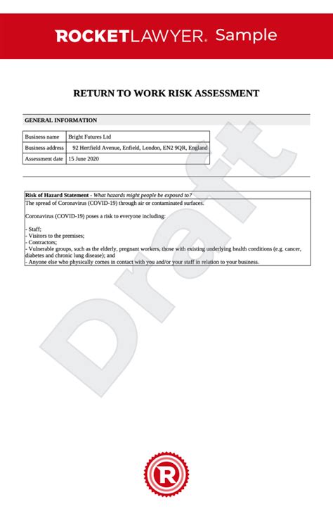 Return To Work Risk Assessment Uk Template Make Yours For Free