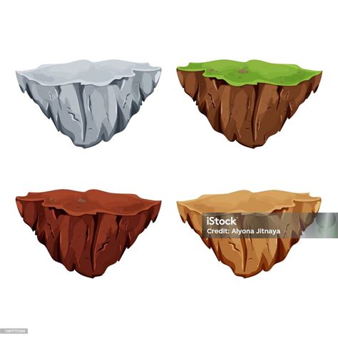 만화 비행 제도 세트 흰색 배경 스톡 벡터 일러스트에 고립 된 다른 판타지 인터페이스 Ui 게임 자산 돌 사막 땅과 잔디와 개체 풀 벼과에 대한 스톡 벡터 아트 및 기타