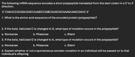 Solved The Following Mrna Sequence Encodes A Short