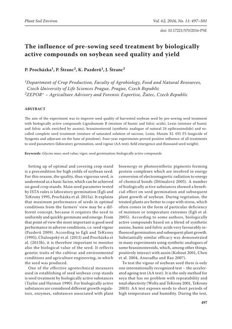 Pdf The Influence Of Pre Sowing Seed Treatment By Biologically Active Compounds On Soybean