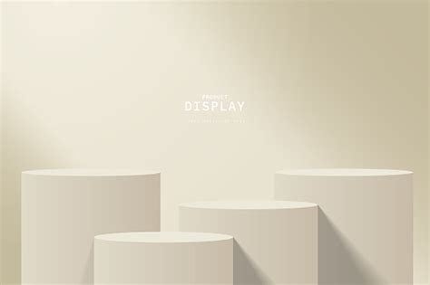 추상적인 현실적 크림 실린더 연단 또는 제품 전시를 위한 대 모형을 위한 최소 벽 장면에서 3d 벡터 렌더링 템플릿 제품 발표 또는 판촉일을 위한 무대 0명에 대한 스톡