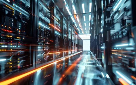 Premium Photo A Large Storage Room With A Large Shelf Full Of Servers And A Light