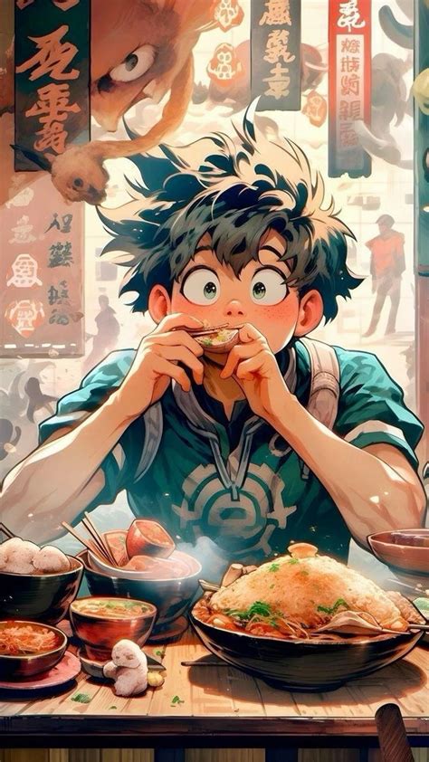 Deku Enjoying A Meal Hero Poster Anime Anime Guys