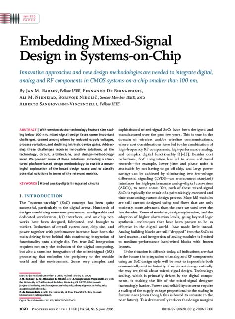 Pdf Embedding Mixed Signal Design In Systems On Chip