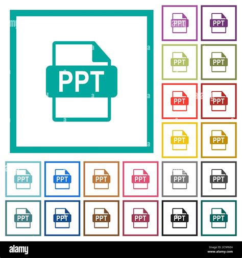 PPT File Format Flat Color Icons With Quadrant Frames On White Background Stock Vector Image