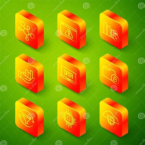 Set Line Mind Map Infographic Browser With Exclamation Mark Financial Growth Decrease Pie