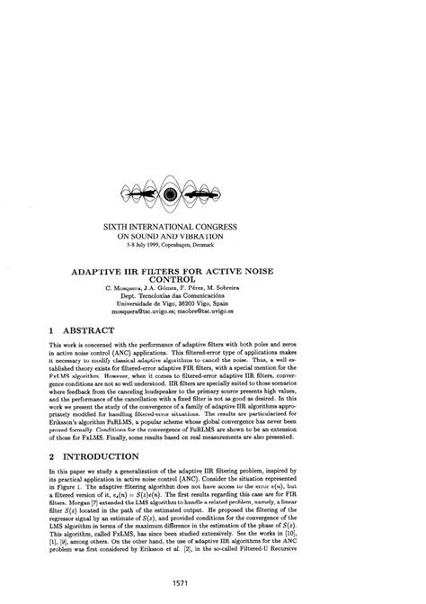 pdf adaptive iir fi w sr r active noise