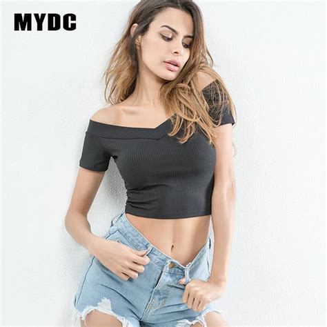 Mydc Summer Women Tops Slim Solid Sexy V Neck Tight T Shirts Short