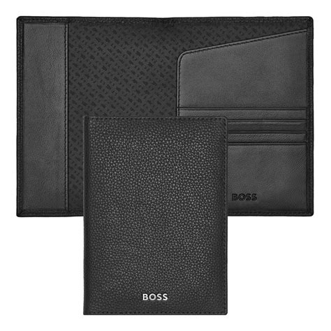 Boss Passport Holder Classic Grained Black Leather