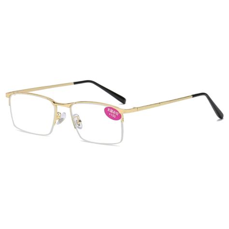 Gold Classic Half Rimless Reading Glasses Rectangle Business Readers