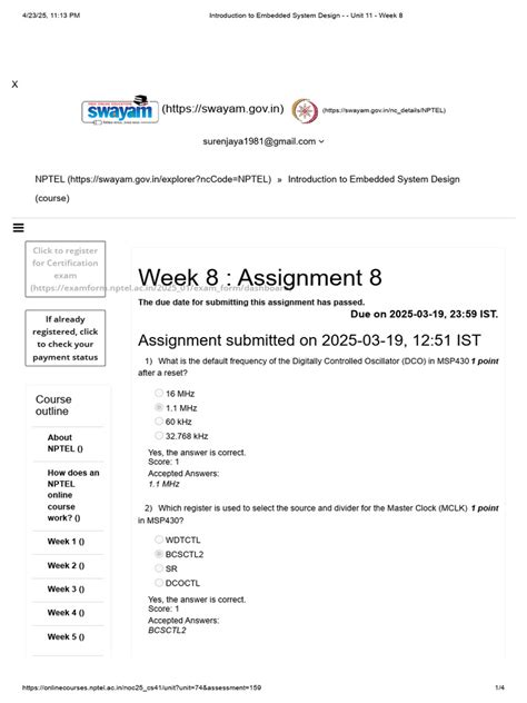 Introduction To Embedded System Design Unit 11 Week 8 Pdf Hertz Computer Engineering