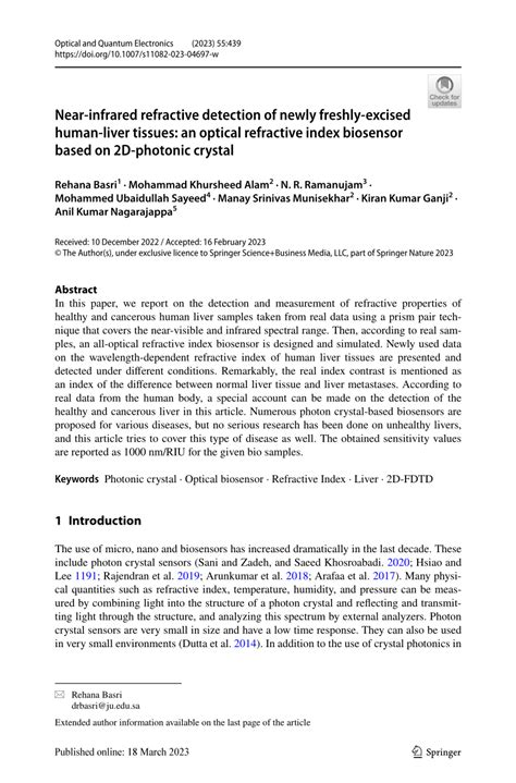 Pdf Near Infrared Refractive Detection Of Newly Freshly Excised Human Liver Tissues An