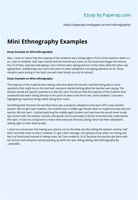 Mini Ethnography Examples Free Essay Example