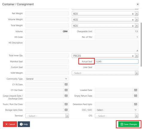 How To Add Actual Seal Number In Container Consignment For A