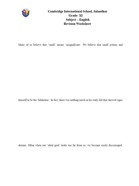 English Revision Worksheet Grade Xi Rcnote Making And Writings Pdf