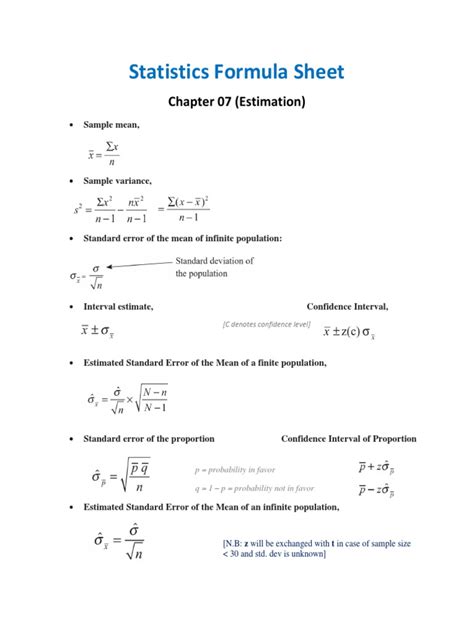 Statistics Formulas Pdf