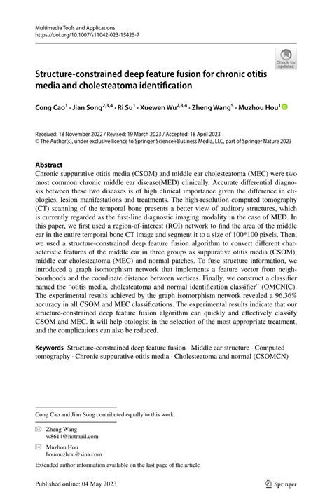 Pdf Structure‑constrained Deep Feature Fusion For Chronic Otitis Media And Cholesteatoma