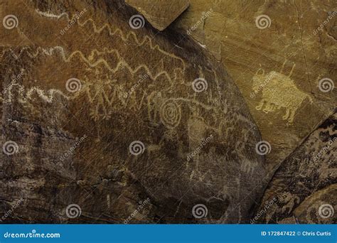 Fremont Indian Culture Ancient Rock Art Panel Known As The Great Hunt