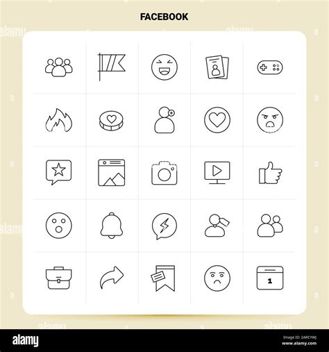 Outline 25 Facebook Icon Set Vector Line Style Design Black Icons Set Linear Pictogram Pack