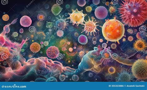 Array Of Colorful Bacteria And Microbes Showcasing Diverse Shapes And Sizes In A Vibrant