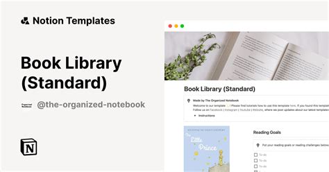 Book Library Standard Template By The Organized Notebook Notion