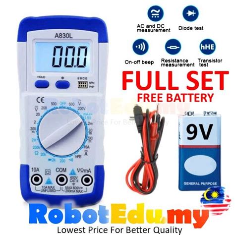 Free 9v Battery Lcd Digital Multimeter A830l Dc Ac Current Ampere