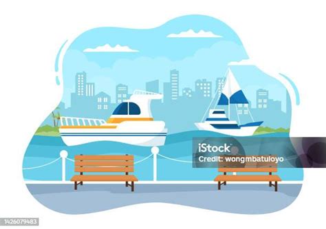 요트 템플릿 손으로 그린 만화 플랫 일러스트 레이 션 사람들이 춤추고 일광욕을하고 칵테일을 마시고 바다에서 크루즈 요트에서 휴식을 취하십시오 관광에 대한 스톡 벡터 아트 및