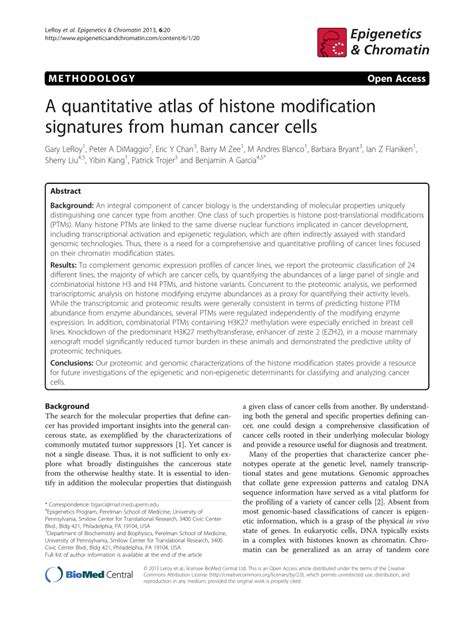 Pdf A Quantitative Atlas Of Histone Modification Signatures From
