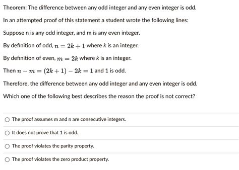 theorem the difference between any odd integer and any even integer is