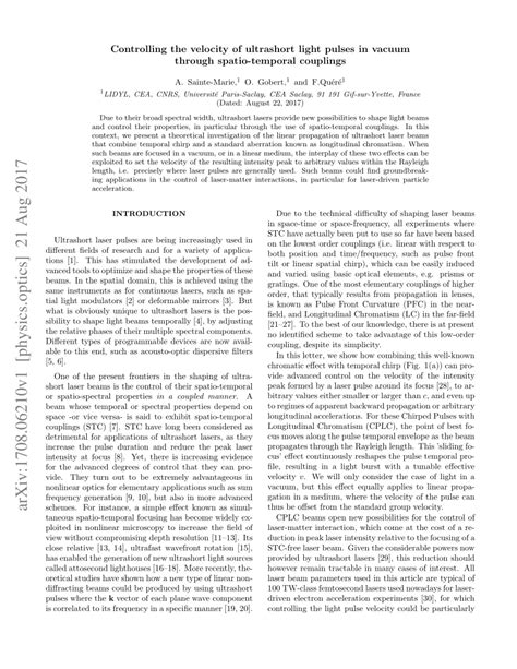 Pdf Controlling The Velocity Of Ultrashort Light Pulses In Vacuum Through Spatio Temporal