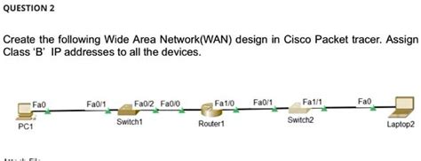 solved question2 create the following wide area network wan design in cisco packet tracer