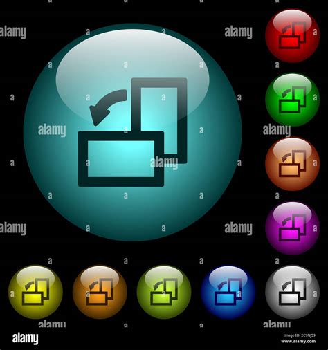 Rotate Left Icons In Color Illuminated Spherical Glass Buttons On Black