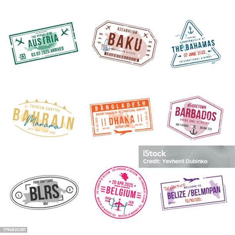여권용 여행 비자 스탬프 세트 추상 국제 및 출입국 관리소 우표 도착 및 출국 세관 해당 국가에 대한 비자 스탬프 고무도장에 대한 스톡 벡터 아트 및 기타 이미지 Istock