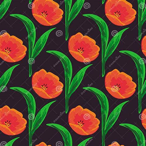 Pink Poppy Drawn Vector Seamless Pattern Blossom Stock Vector