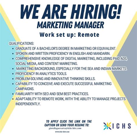 We Are Hiring Position Marketing Manager Work Setup … International Consulting And Hiring