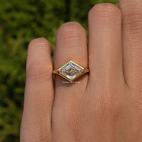 Lozenge Cut Moissanite Bezel Set Ring Goldenbirdjewels