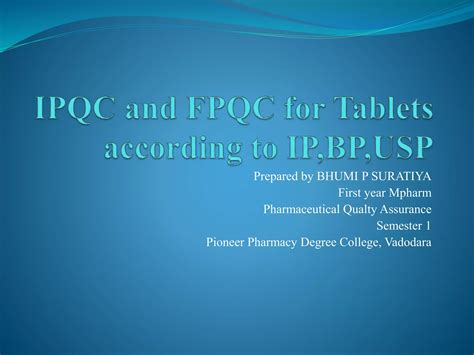 Ipqc And Fpqc Test Of Tablet Pptx