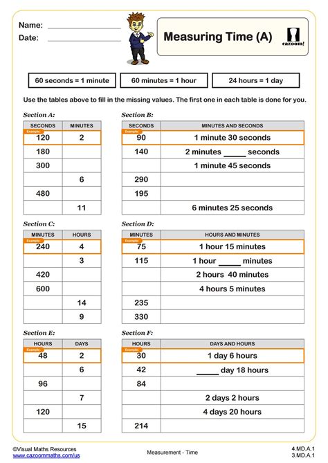 Seconds Minutes And Hours Worksheet Sellers Vintage