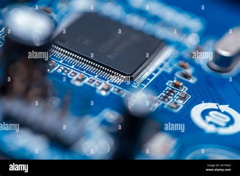 Motherboard With Chips Processor And Transistors Close Up Computer And Hardware Stock Photo