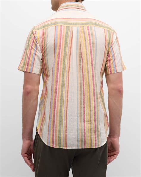 Original Madras Trading Co Mens Lax Striped Short Sleeve Button Front