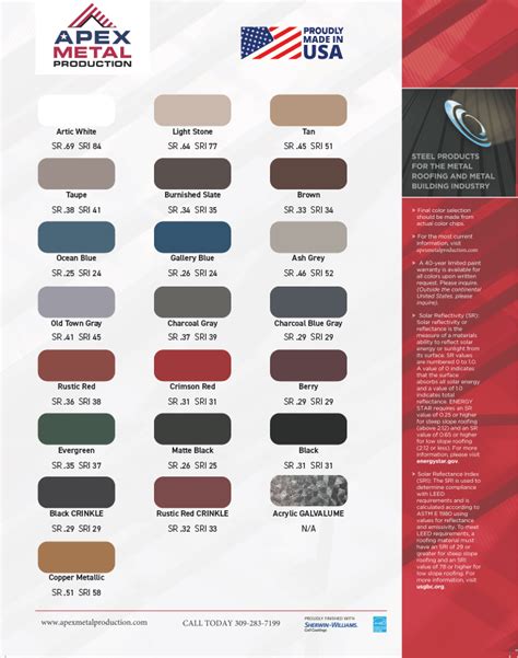 Color Chart — Apex Metal Production