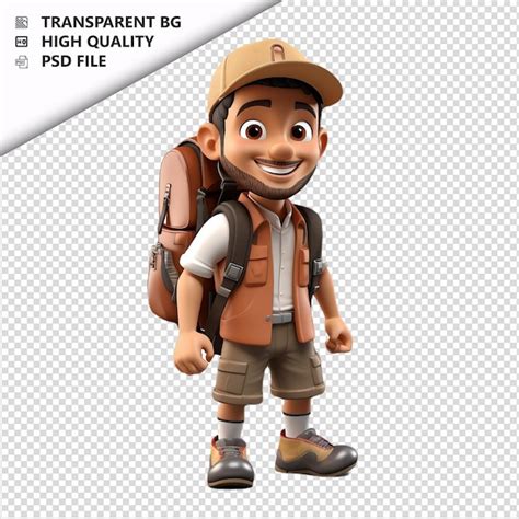 Persona Latina De Senderismo En 3d Estilo De Dibujos Animados Fondo